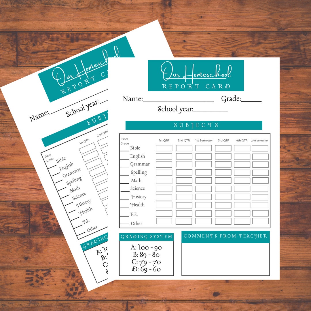 INSTANT DOWNLOAD Printable Homeschool Report Card - Teal - Etsy