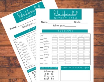 INSTANT DOWNLOAD Printable Homeschool Report Card - Blue - Etsy
