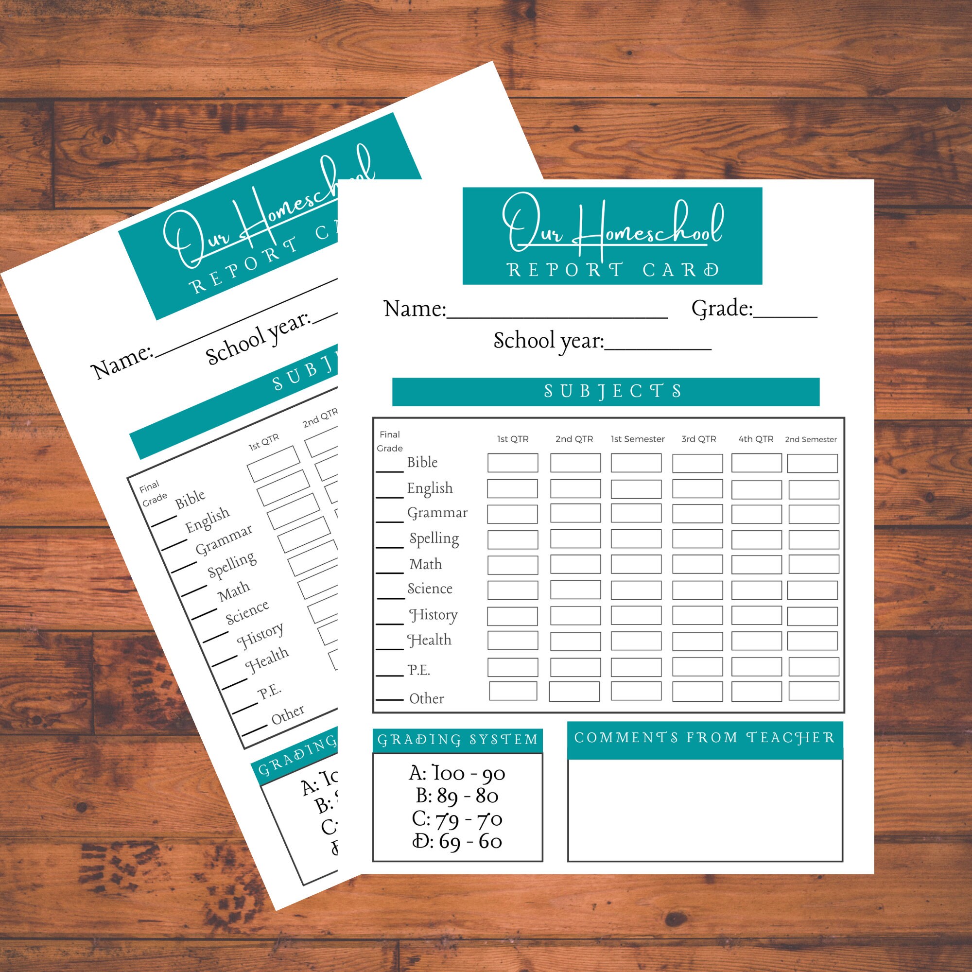 INSTANT DOWNLOAD Printable Homeschool Report Card - Teal - Etsy
