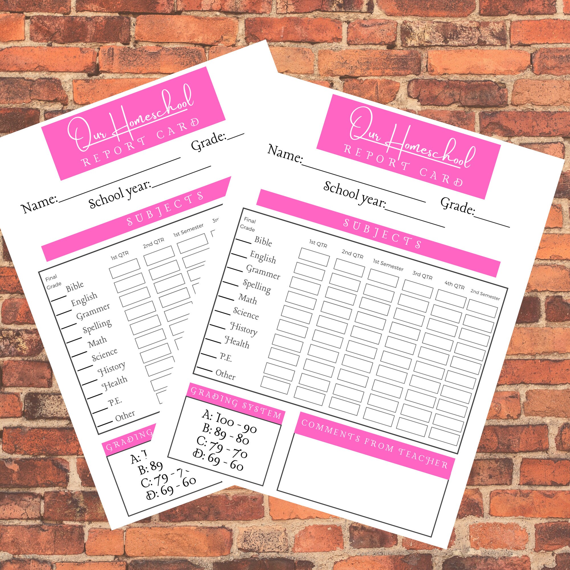 INSTANT DOWNLOAD Printable Homeschool Report Card Pink | Etsy
