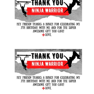 PRINTABLE Ninja Warrior Thank You Cards - Etsy
