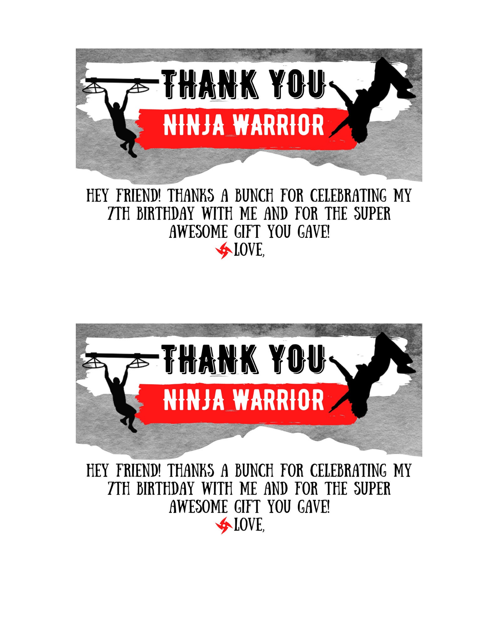 PRINTABLE Ninja Warrior Thank You Cards - Etsy