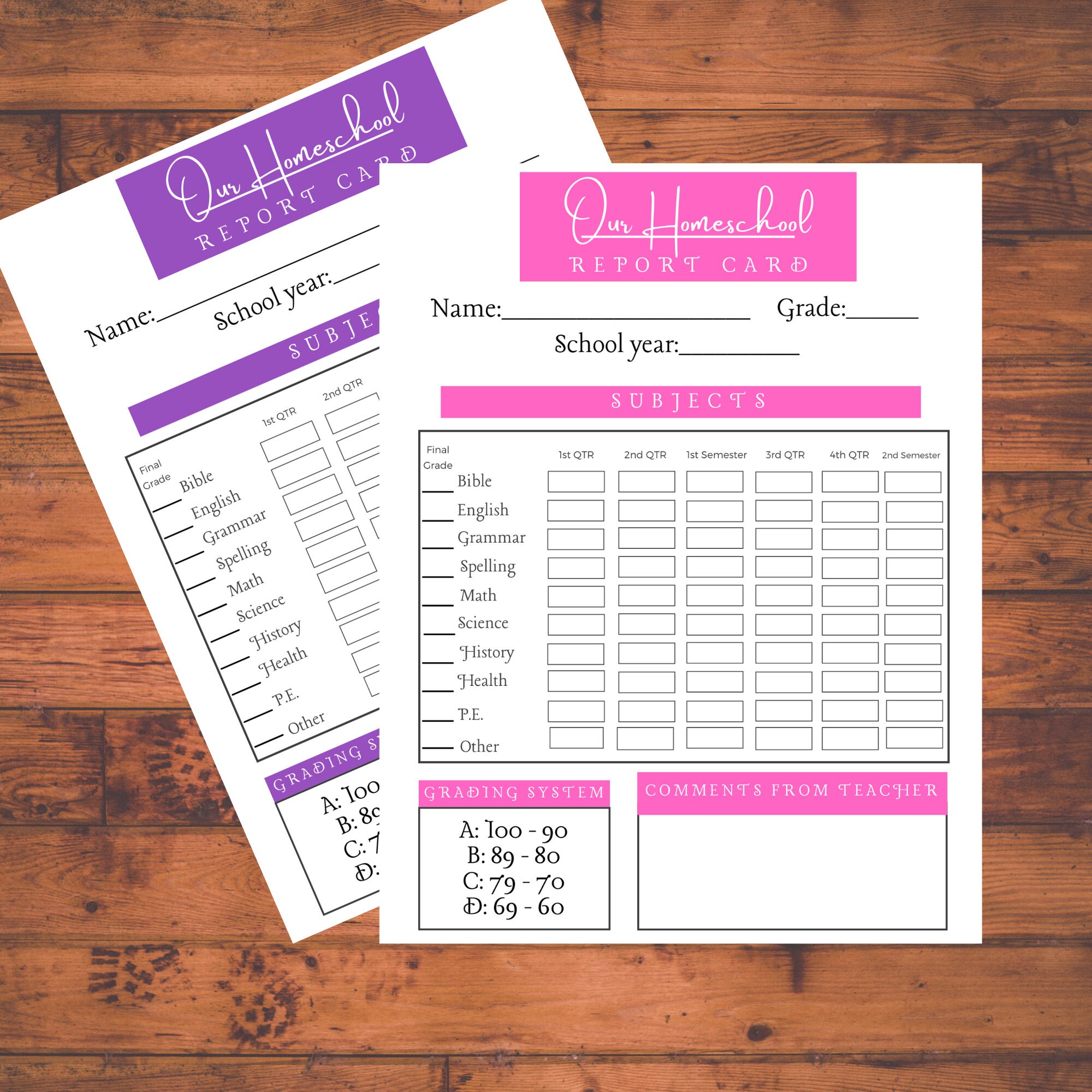 INSTANT DOWNLOAD BUNDLE Printable Homeschool Report Card - Etsy