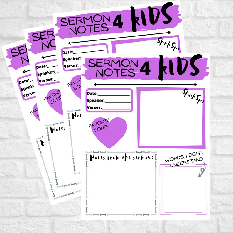 PRINTABLE Purple Kids Sermon Notes - Etsy