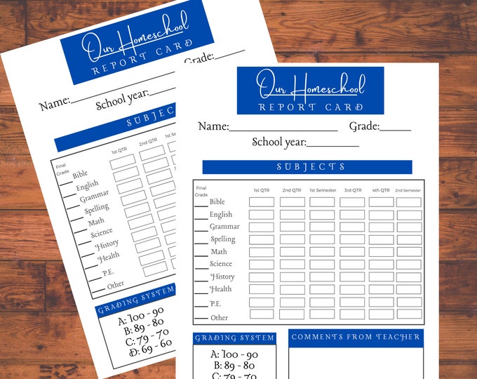 INSTANT DOWNLOAD Printable Homeschool Report Card Blue - Etsy