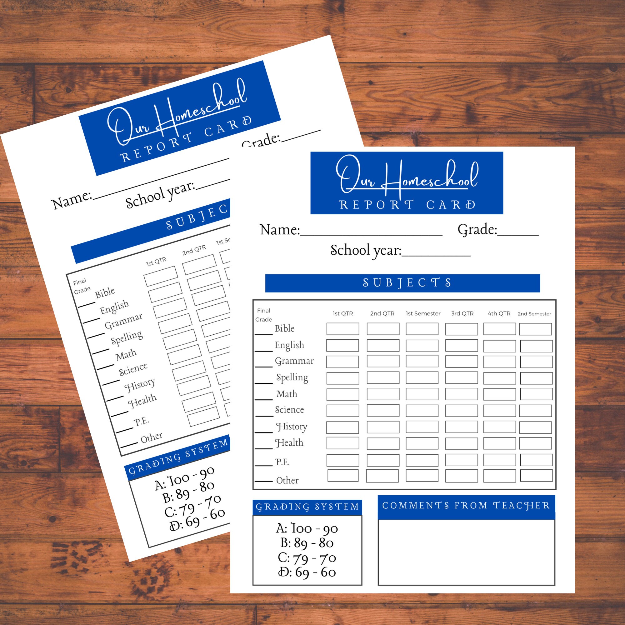 INSTANT DOWNLOAD Printable Homeschool Report Card - Blue - Etsy
