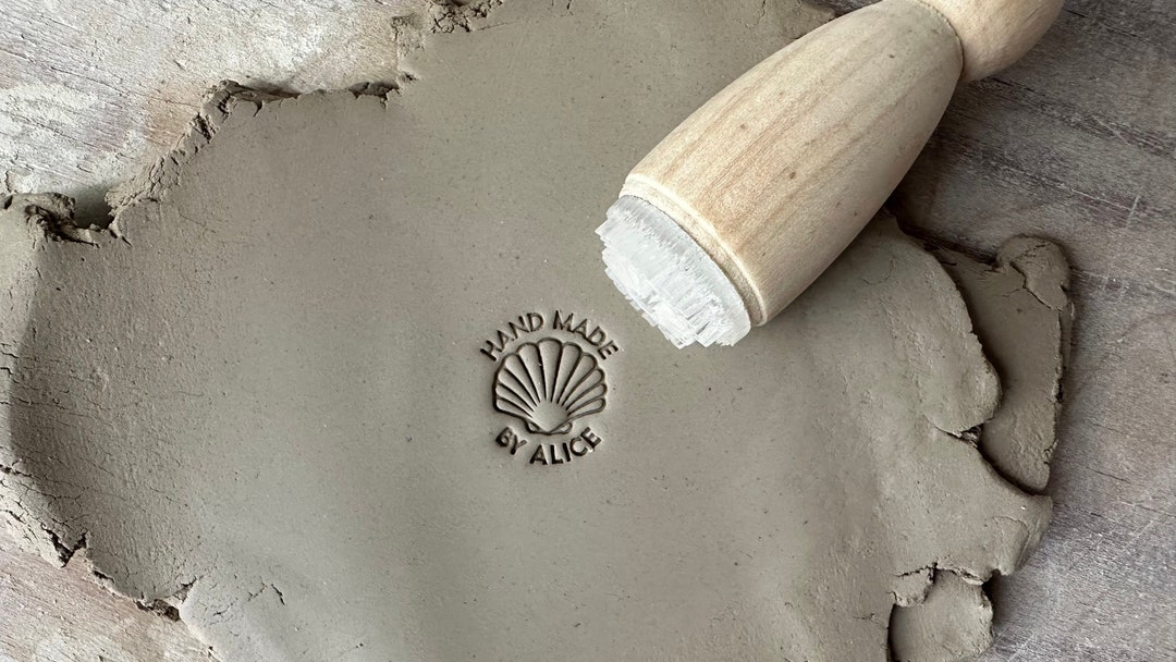 Personalized First Name and Shell Pottery Stamp. Shell Ceramic Stamp ...