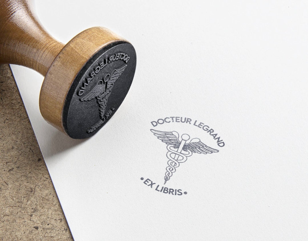 Personalized Caduceus Medicine Stamp. Ex Libris Medicine Ink Stamp ...