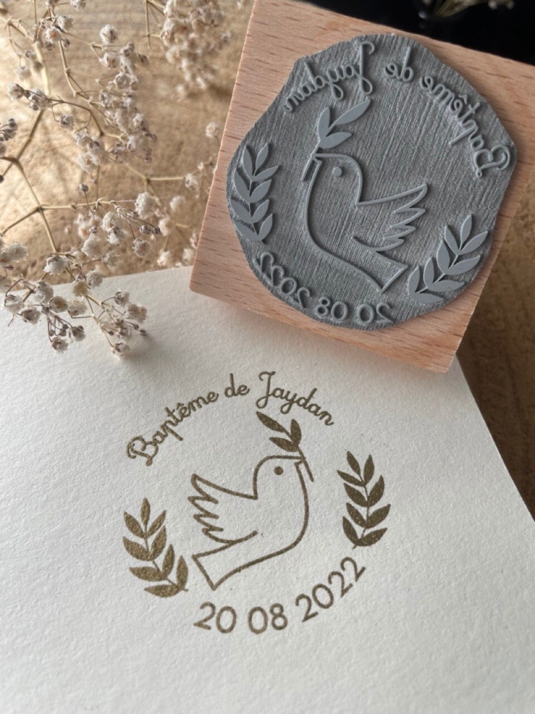 Customizable Dove and Branches Stamp. Ink Stamp First Name Dove Baptism ...