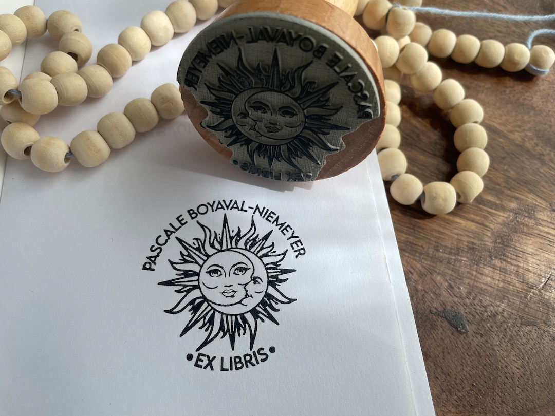 Sello Ex Libris personalizado Luna y sol. Sello de tinta Ex Libris ...