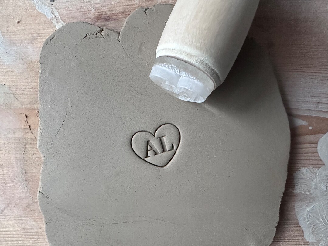 Personalized Heart Pottery Stamp. Ceramic Stamp With Initials and Heart ...