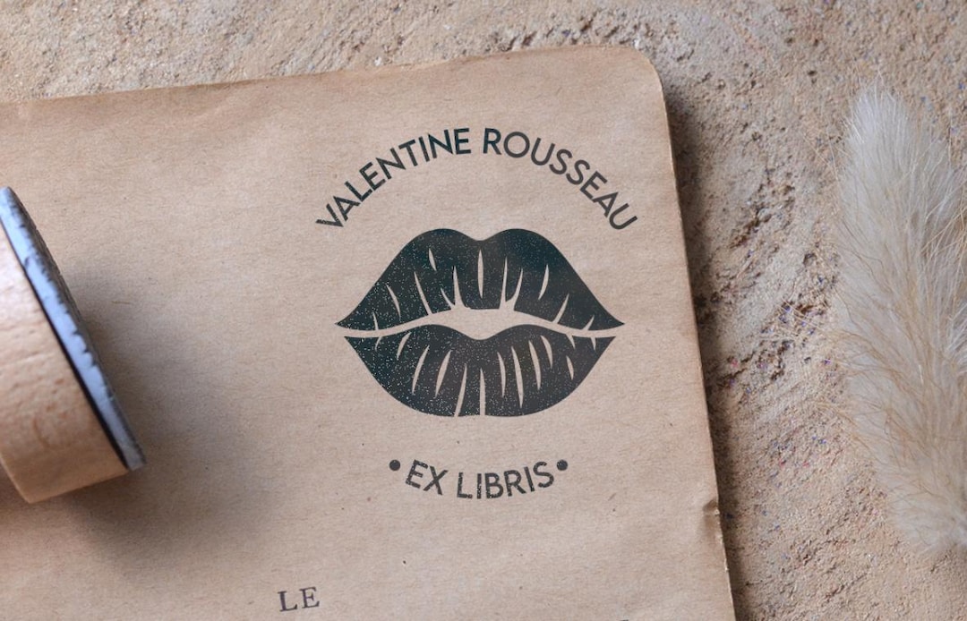 Personalized Ex Libris Lips Stamp. Ex Libris Name and Kiss Ink Stamp ...