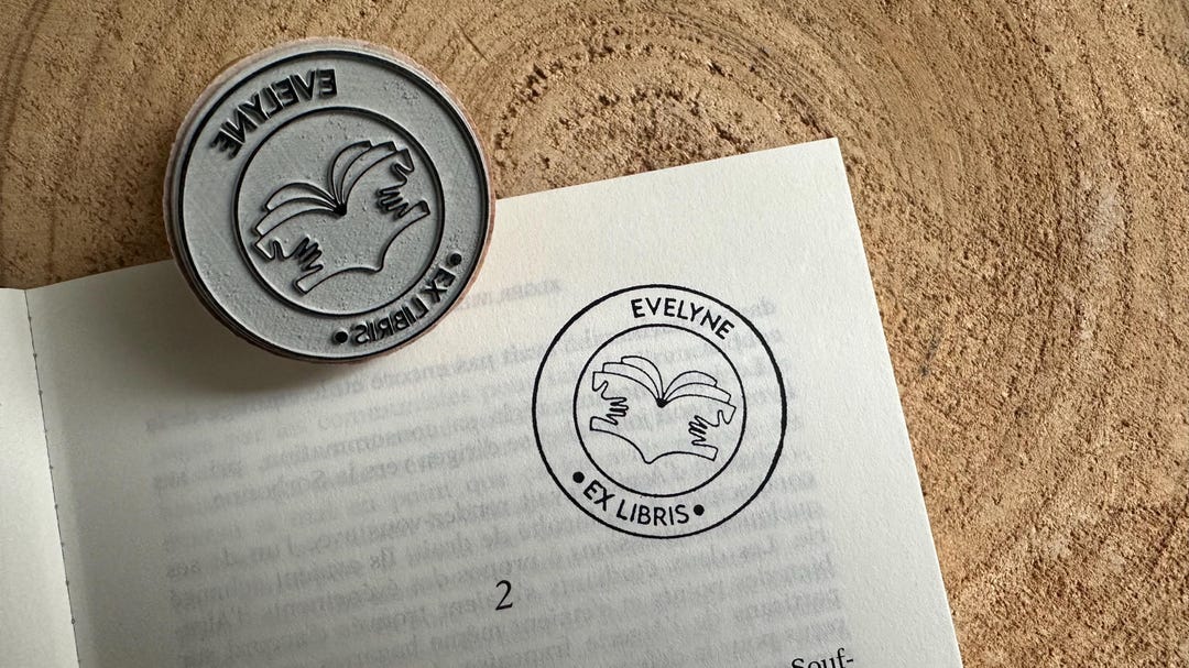 Custom Open Book Stamp. First Name and Book Ink Stamp. Large ...