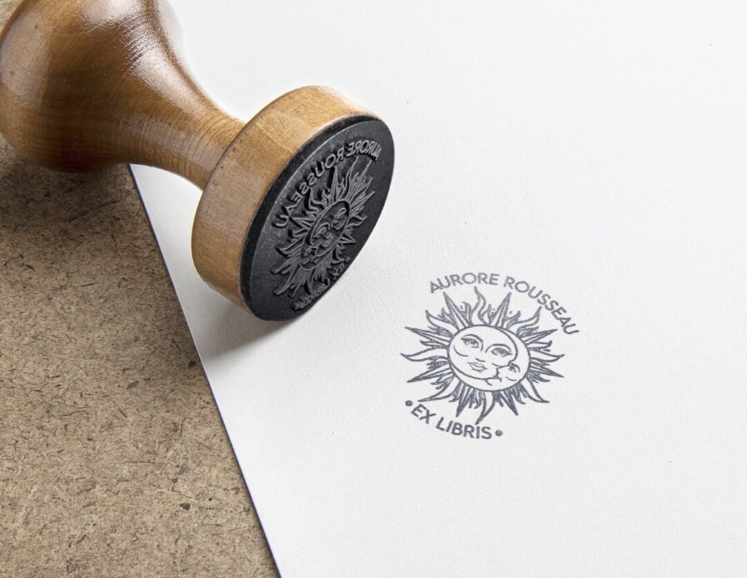 Personalized Ex Libris Stamp Moon and Sun. Ex Libris Espage Ink Stamp ...
