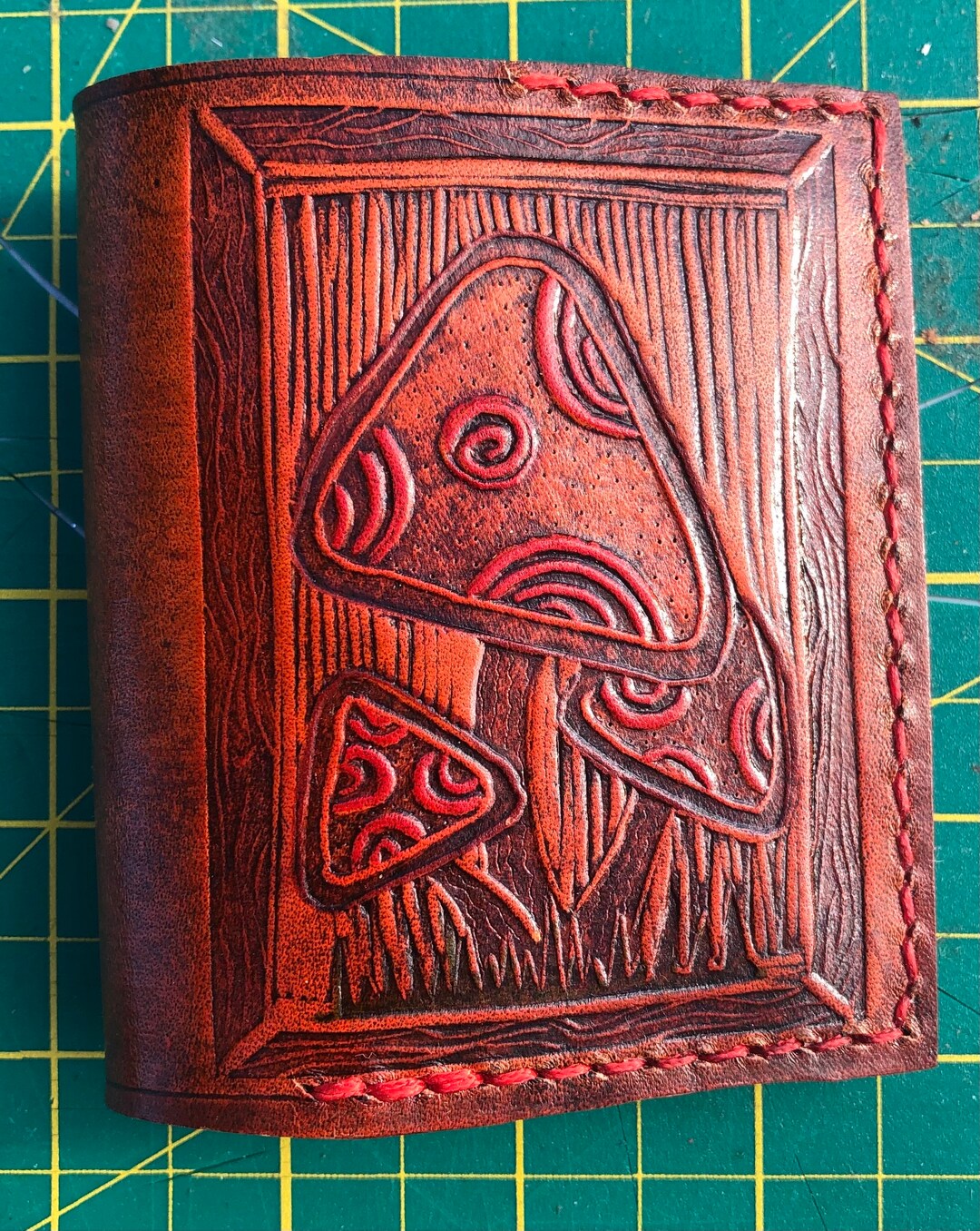 Leather Mushroom Minimalist Wallet With 2 Pockets for Cards and Cash - Etsy