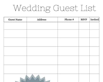 Classic Wedding Guest List Sign in Sheet Name Address | Etsy