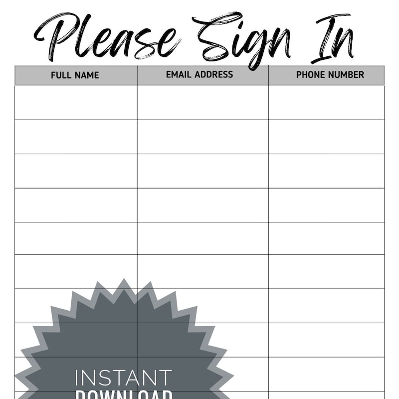 Name Email Sign Sheet - Etsy