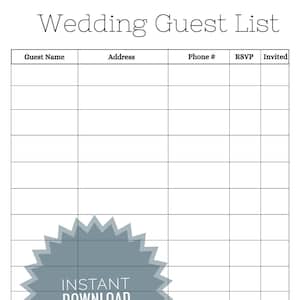 Simple Rsvp Sheet - Etsy