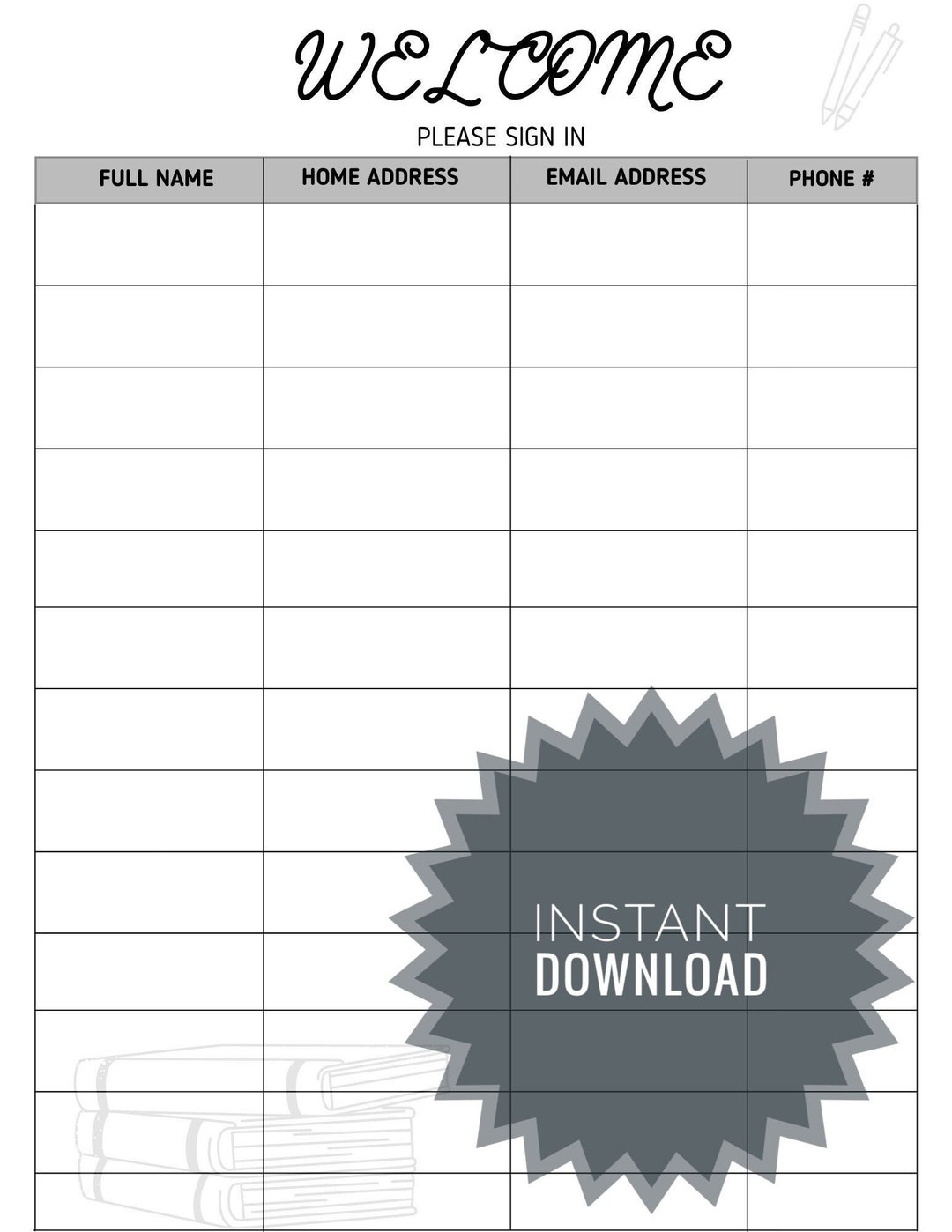 Welcome Please Sign in Sheet | Instant Download | Printable | Name ...