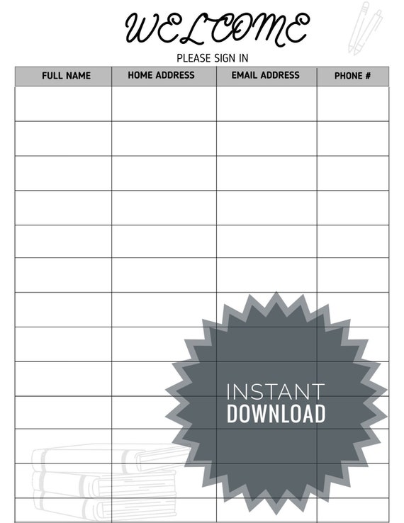 Welcome Please Sign in Sheet Instant Download Printable - Etsy
