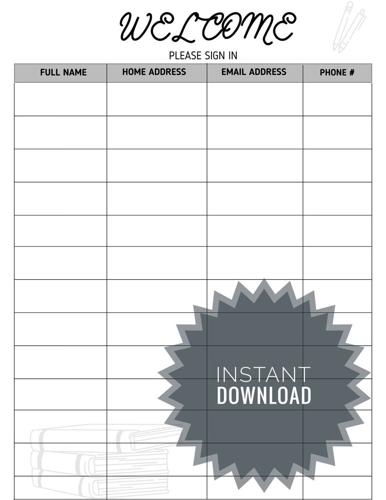 Welcome Please Sign in Sheet | Instant Download | Printable | Name ...