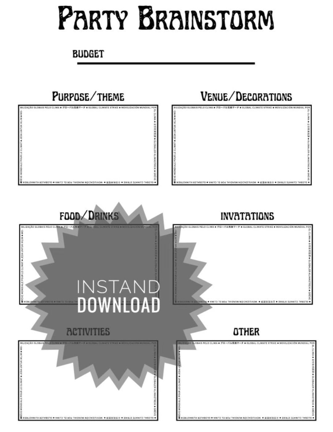 Party Brainstorm Printable | Instant Download | Brainstorm Your Event ...