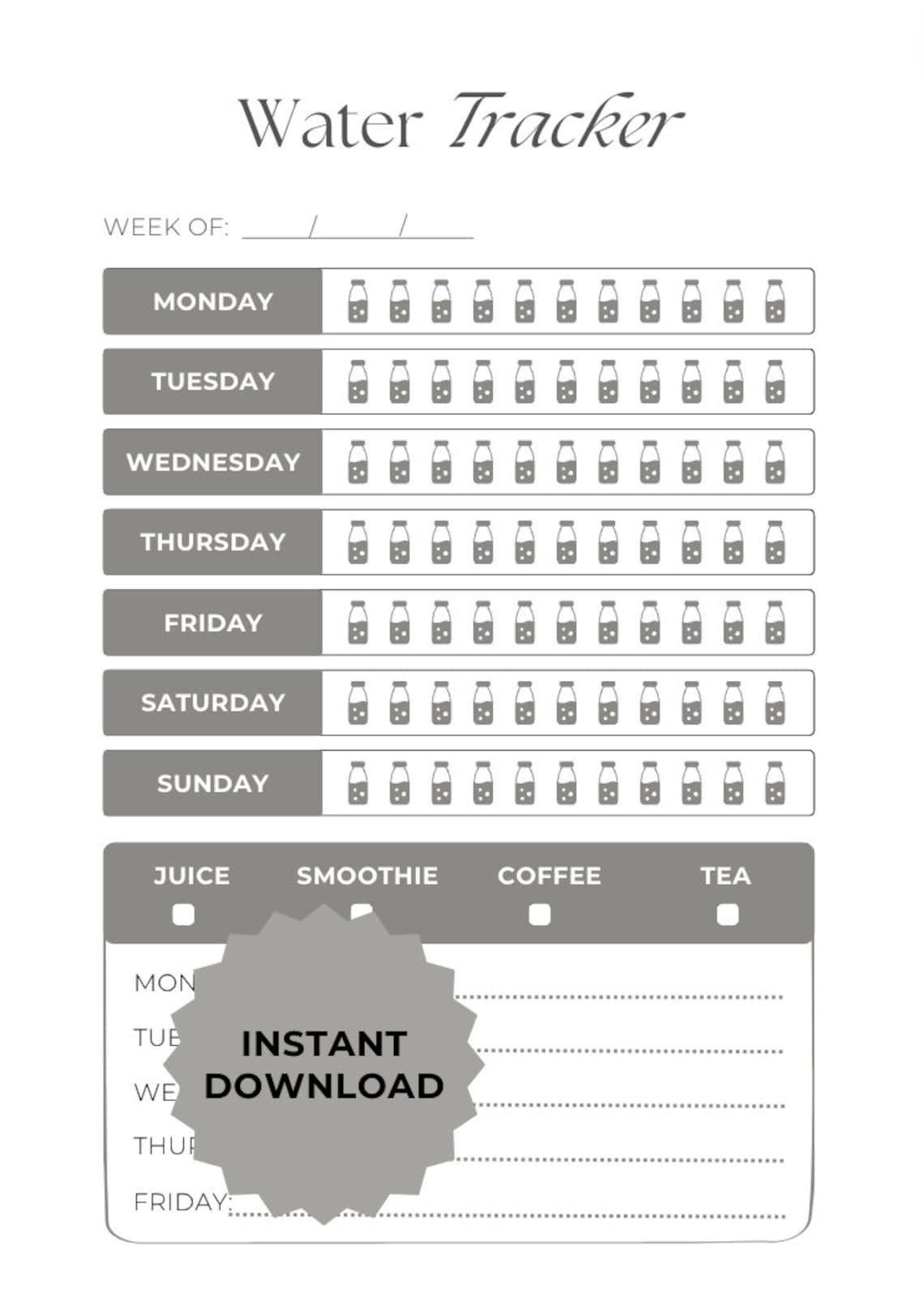 Water Tracker | Instant Download | Printable - Etsy