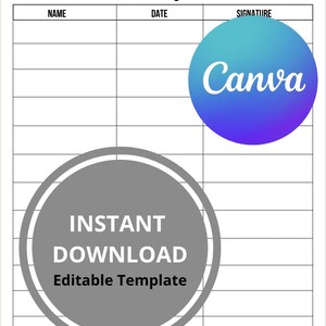 Sign in Sheet Editable Template Instant Download Ready to Print US ...