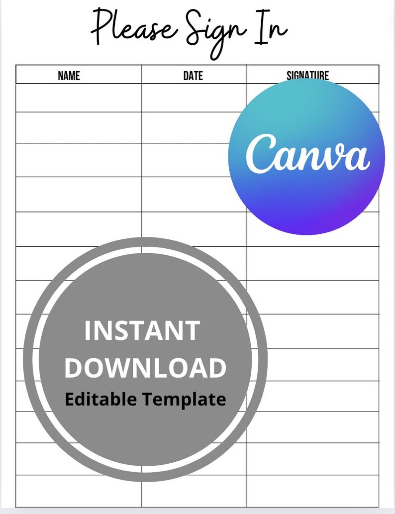 Sign in Sheet Editable Template Instant Download Ready to Print US ...