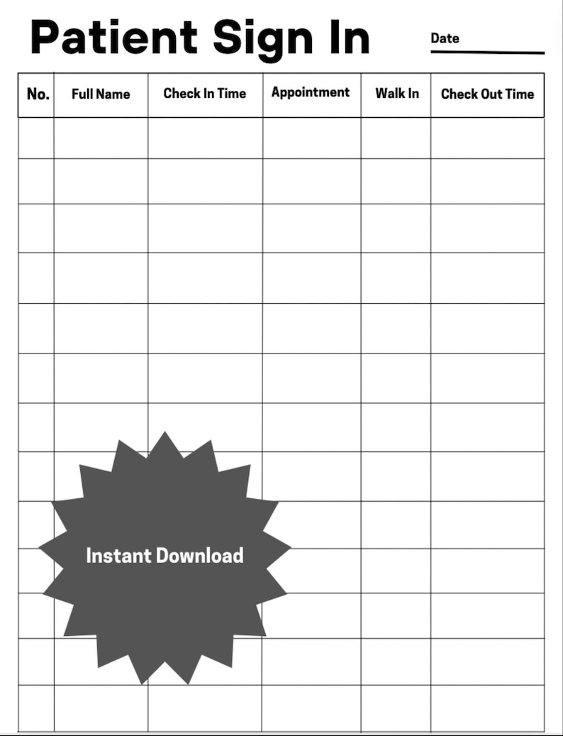 Patient Sign in Sheet | Instant Download | Full Name, Check In ...