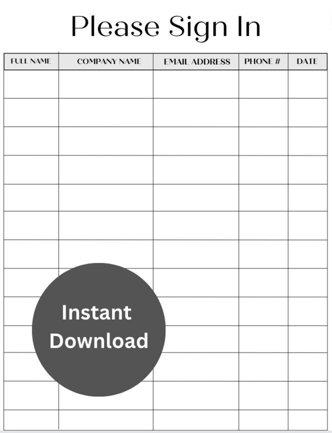 Please Sign in | Sign in Sheet | Instant Download | Printable | Name ...