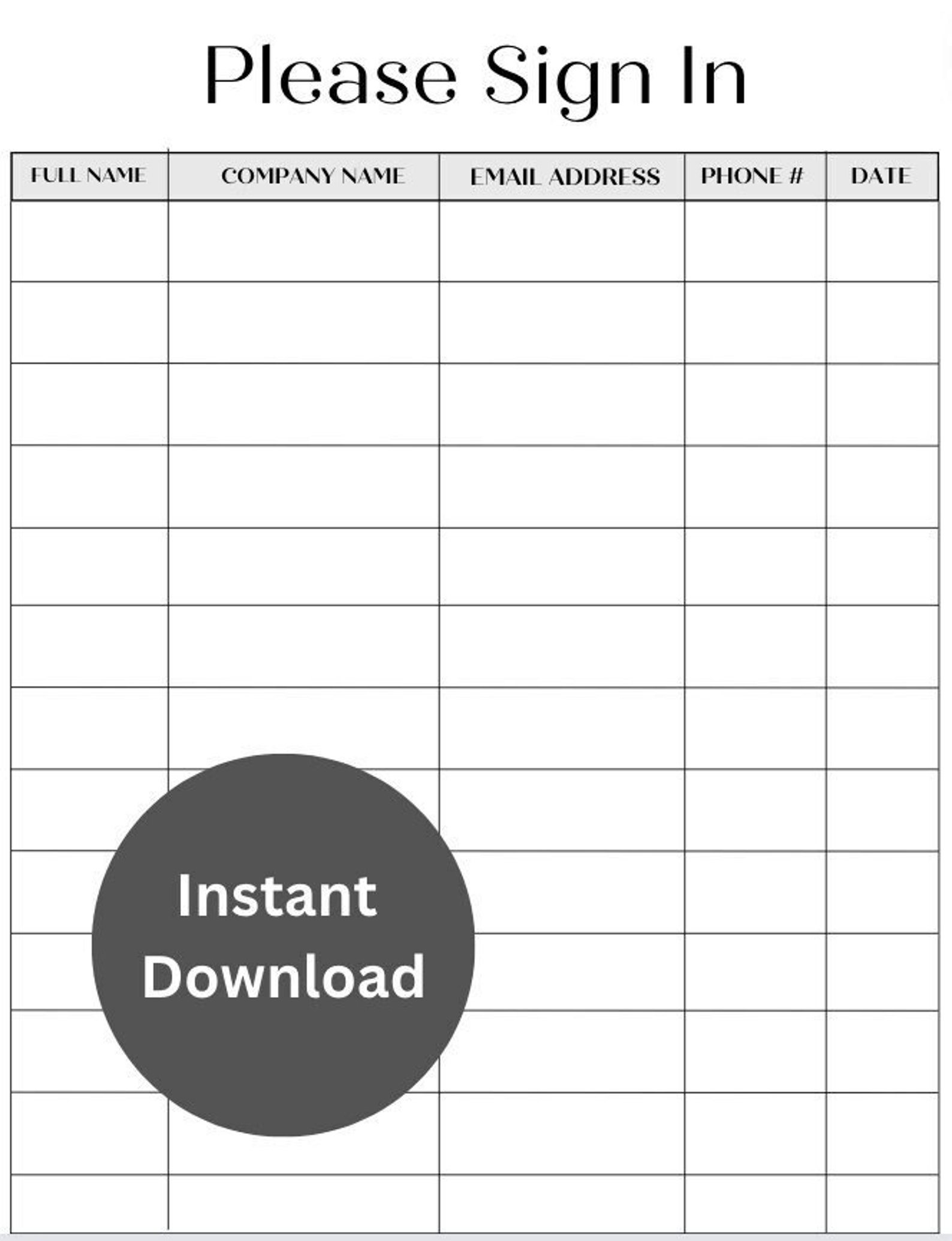 Please Sign in | Sign in Sheet | Instant Download | Printable | Name ...