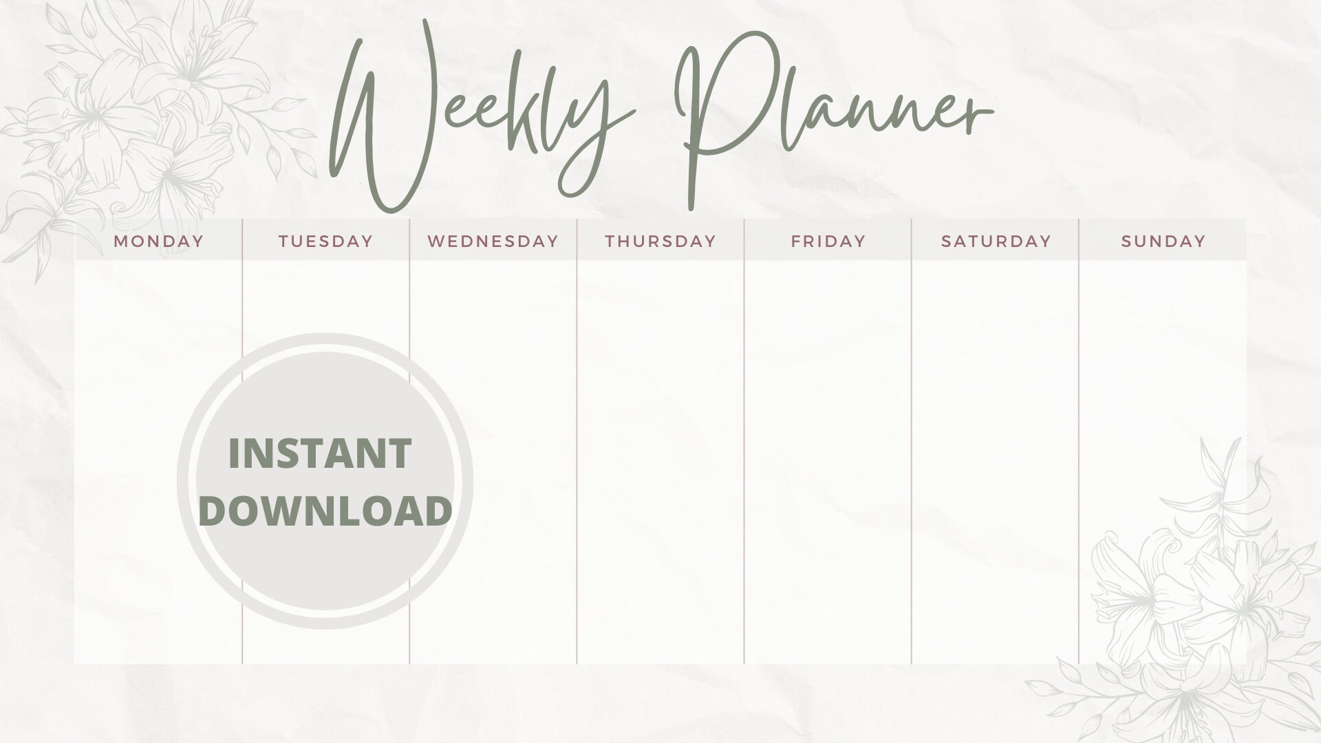Blank Weekly Planner | Printable | Landscape | Blank Planner Template ...