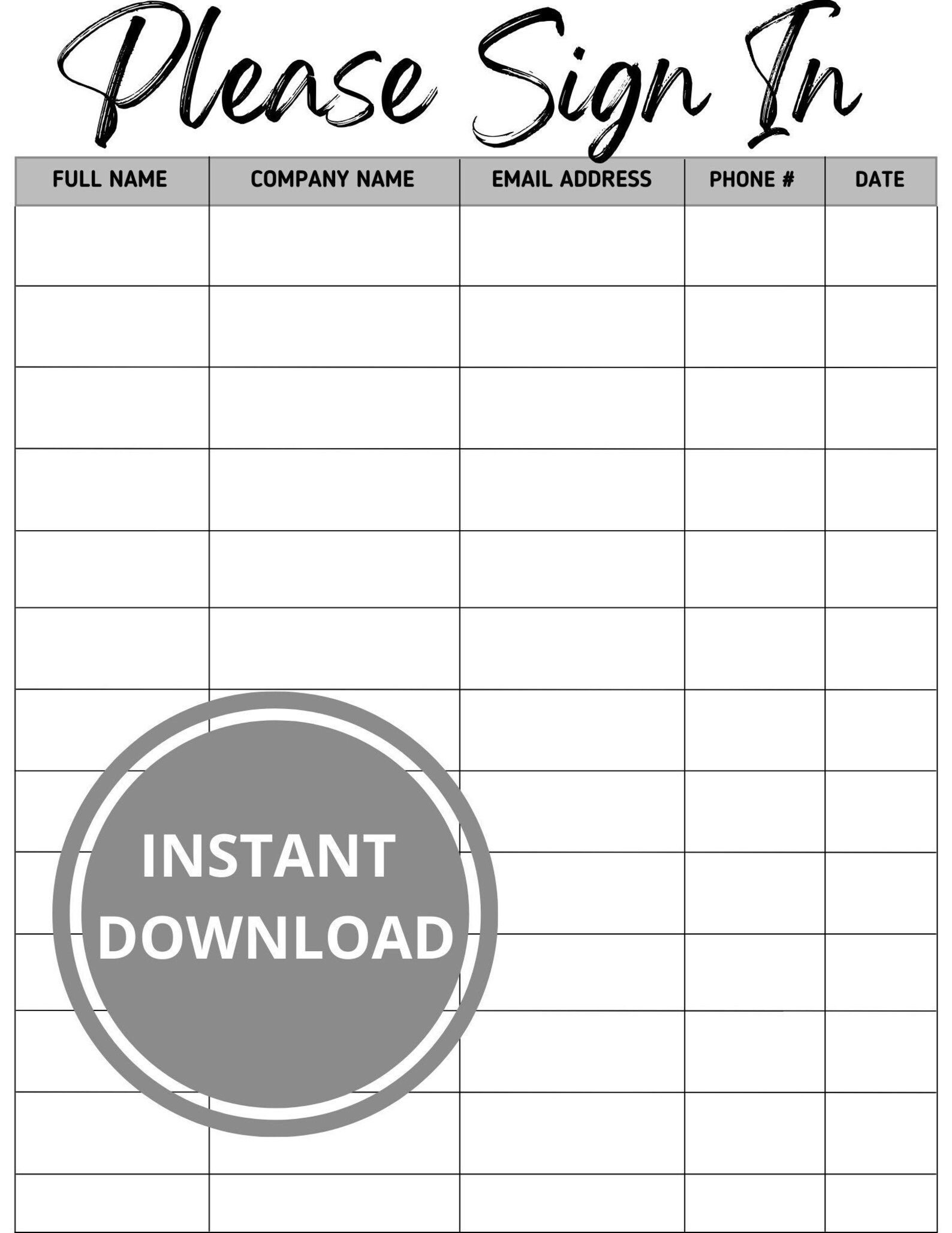 Please Sign in | Sign in Sheet 8.5" X 11" | Printable | Full Name ...
