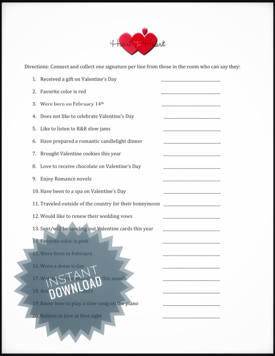 Heart to Heart Icebreaker Game | Valentine Party Game | Conversation ...