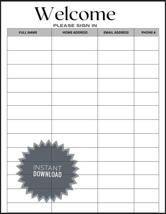 General Sign in Sheet for Event With Name Address Email and | Etsy