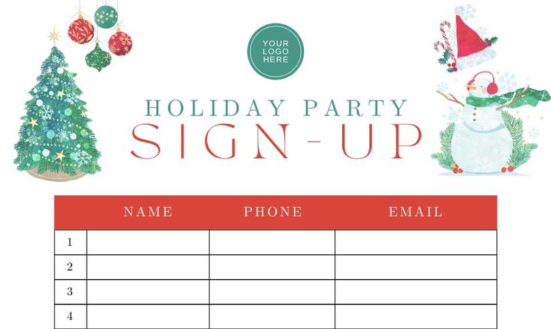 Holiday Sign in Sheet | Editable Template | Digital Printable ...