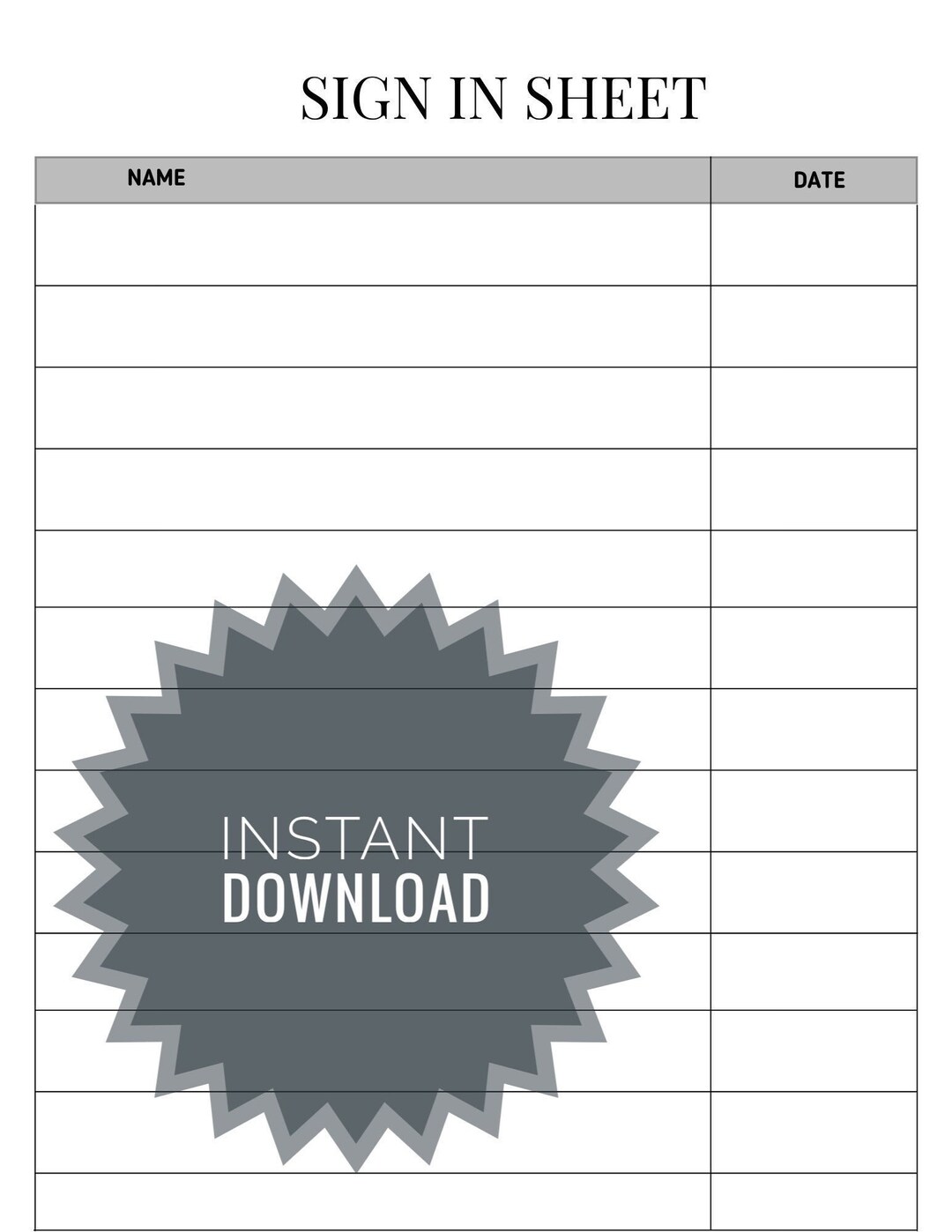Sign in Sheet | Instant Download | Ready to Print | US Letter Sized ( 8 ...