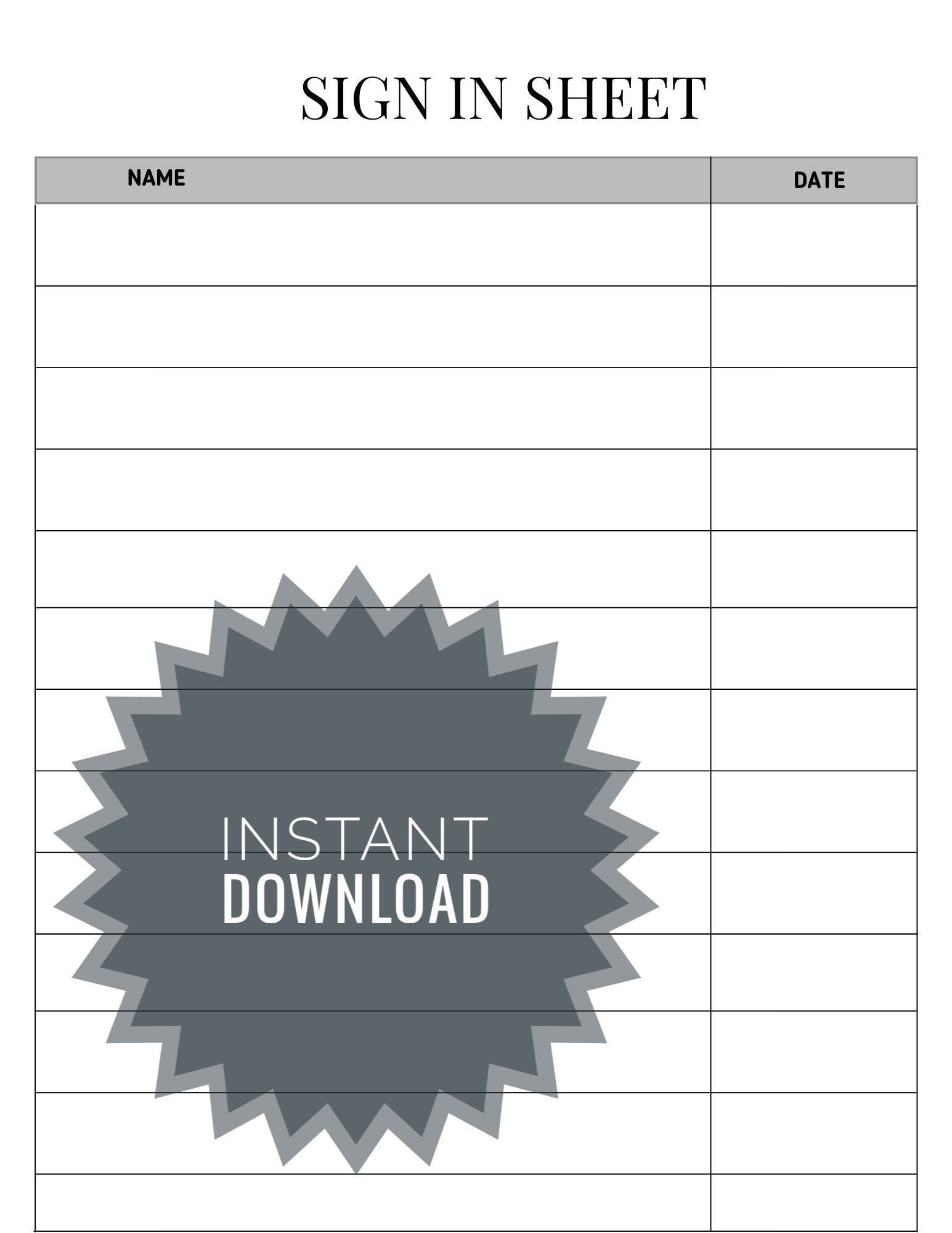 Sign in Sheet | Instant Download | Ready to Print | US Letter Sized ( 8 ...
