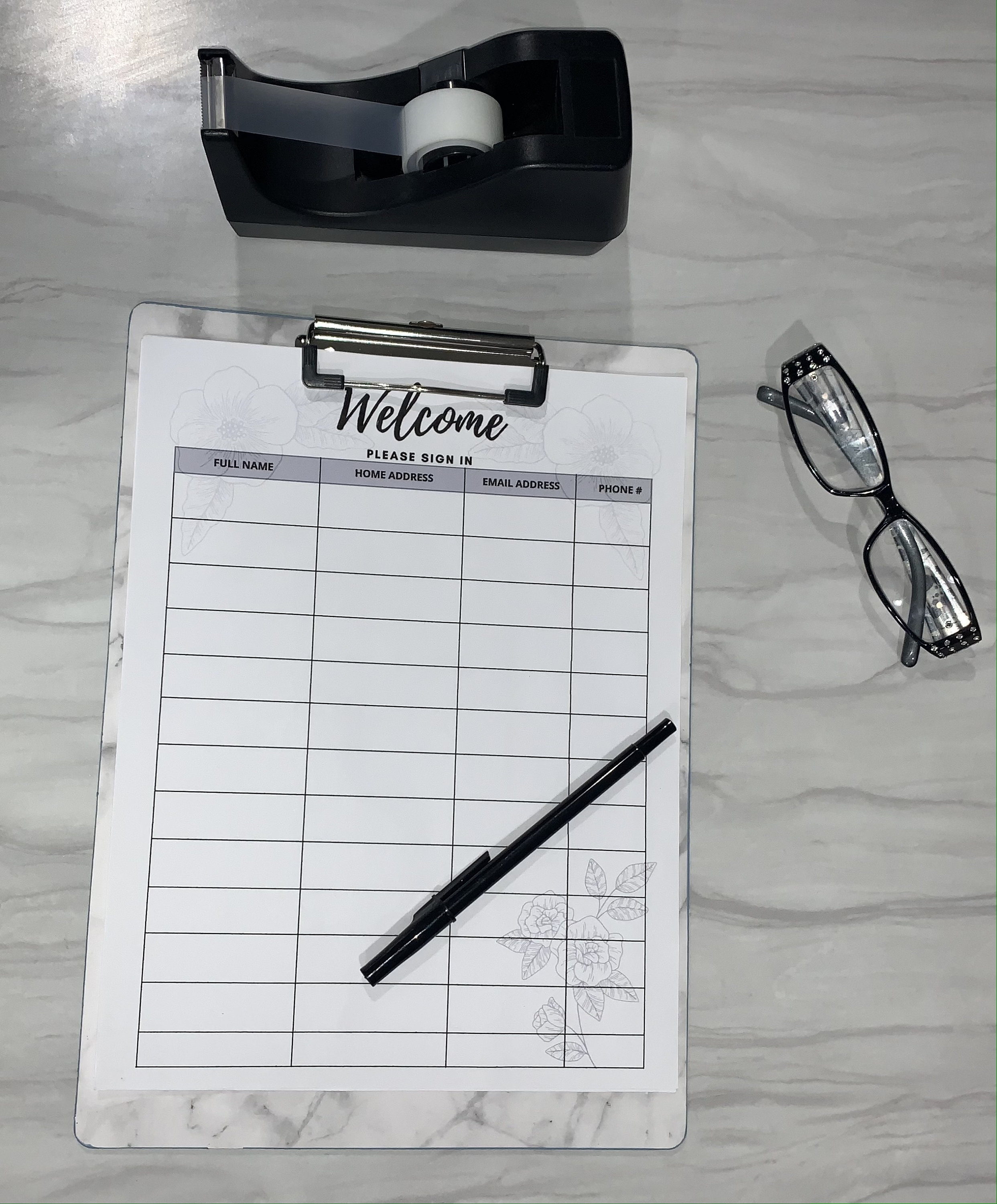 Printable Floral Sign in Sheet, Name, Address, Email, and Phone Number ...