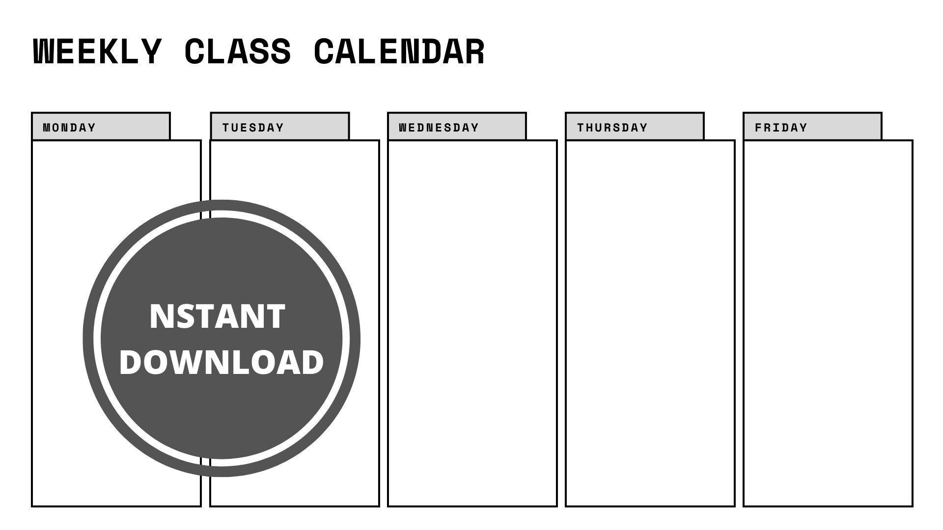 Blank Weekly Class Calendar | Printable | Landscape | Class Assignment ...