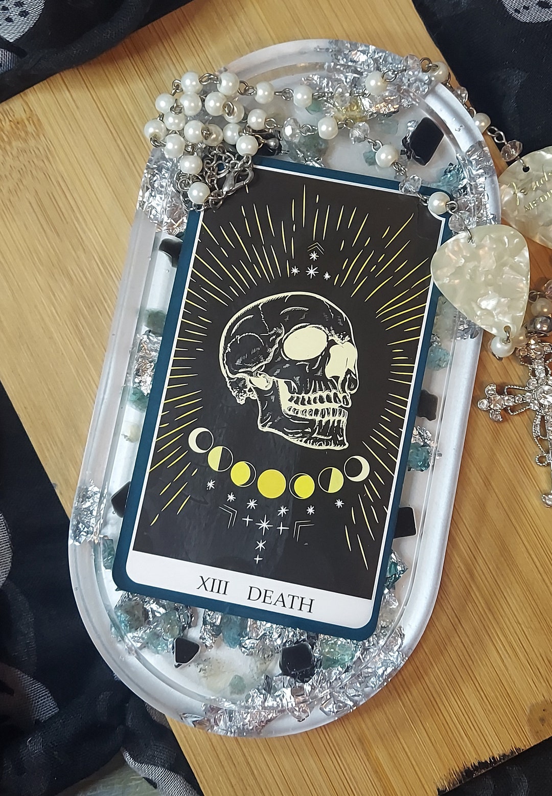 Crystal Tarot Tray, Tarot Tray With Flowers Resin Witch Trinket Bowl ...