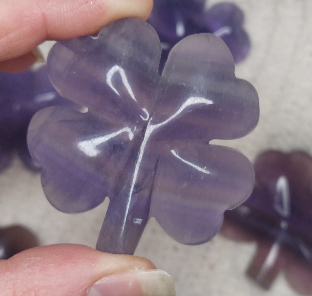 Rainbow Fluorite Clover, 4 Leaf Clover Crystal Carving, St. Patrick's ...