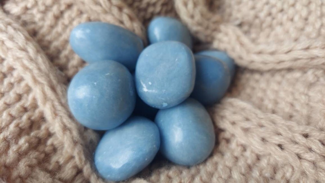 Angelite Tumbled Crystal, Angel Stone, Light Blue Polished Stone ...