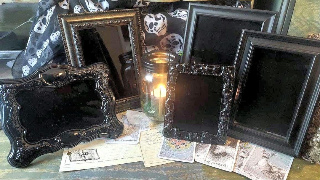 Black Scrying Mirror: Handcrafted Divination Glass, Witchy Goth Decor ...