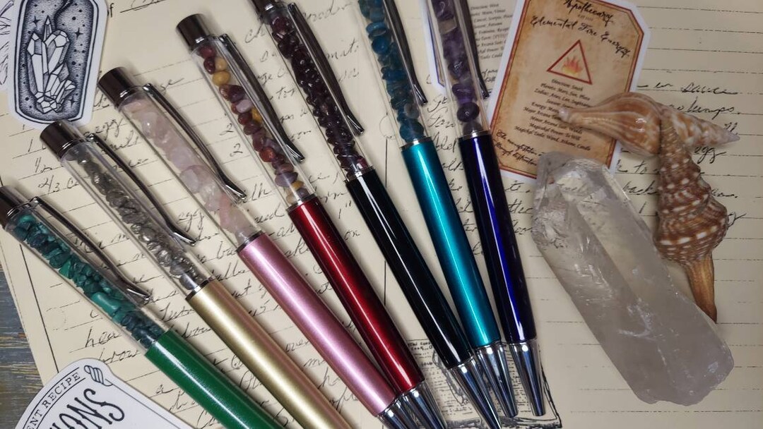 Crystal Chip Pens, Crystal Filled Pens, Office Supplies, Witchy Gift ...