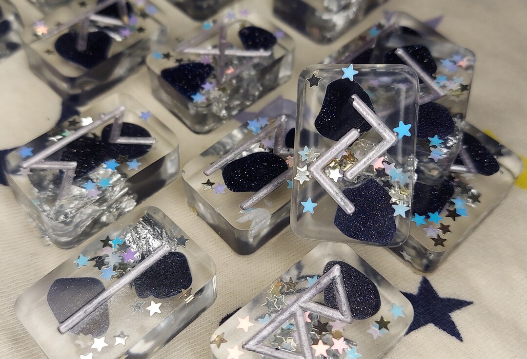 Rune Stone Set - "celestial" Blue Goldstone & Silver Stars, Elder ...