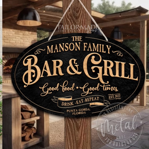 Outdoor Bar And Grill Signs Customizabled Backyard Sign, Bar & Grill