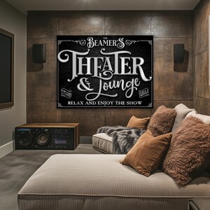 Theater Room Signs, Personalized Theater and Lounge Large Rustic Wall ...