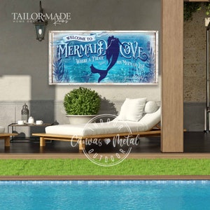 Pool & Patio Sign, Pool Decor, Mermaid Sign Art, Pool Sign, Pool Deck ...